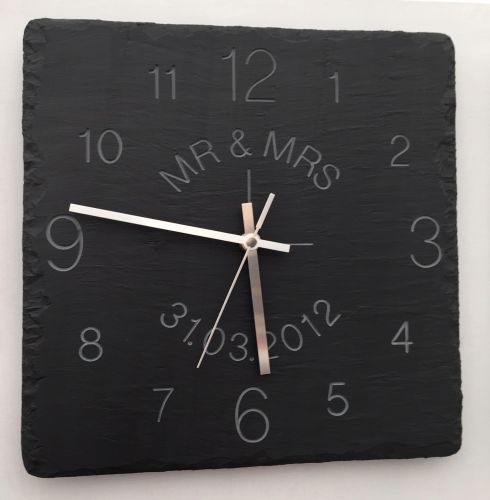SLATE WEDDING CLOCK - slate and oak made using Welsh GREY slate