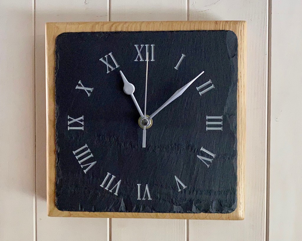 SLATE & OAK CLOCK - slate and oak wallmounting or freestanding