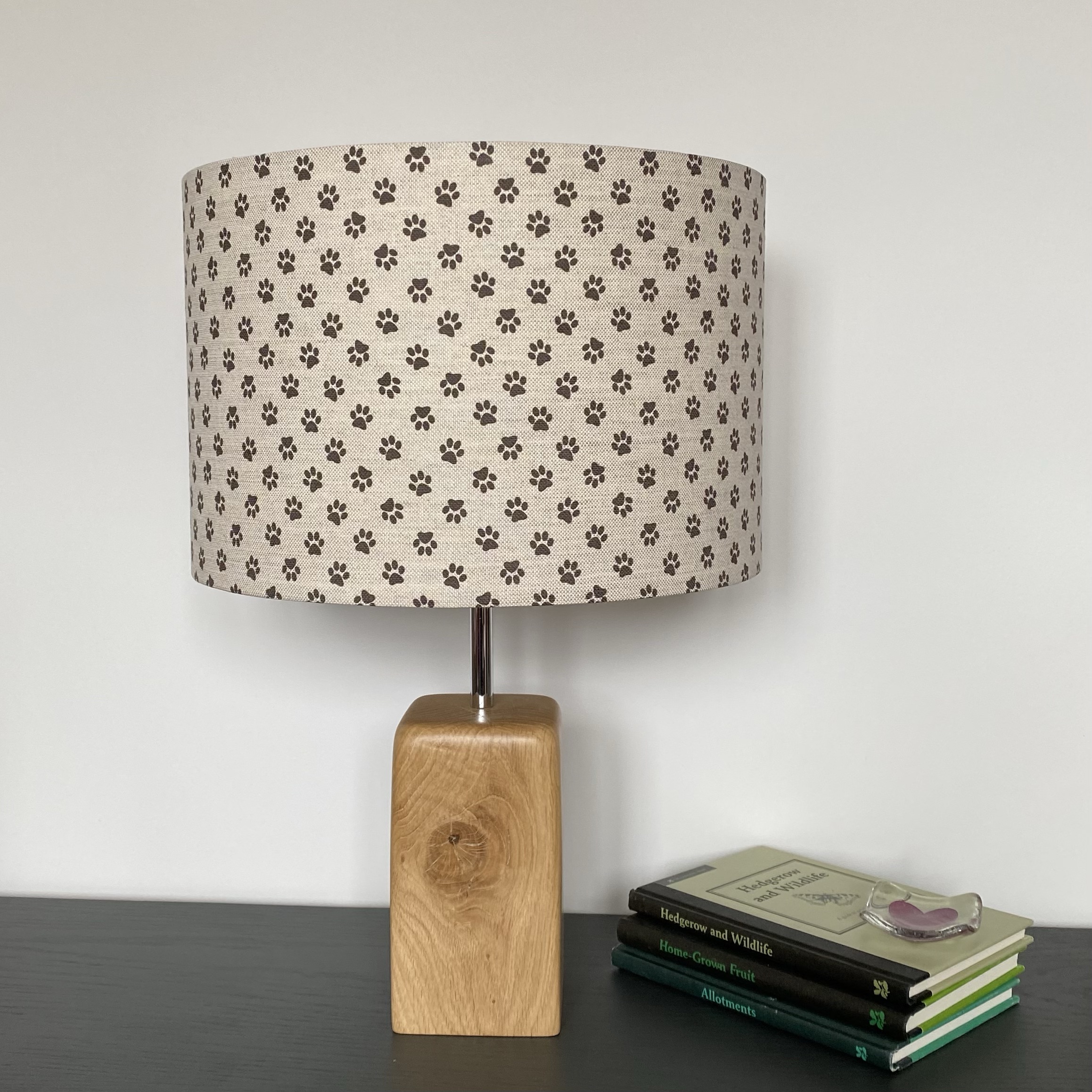 Paw Print Lampshade - slate and oak Handmade, exclusive fabric design